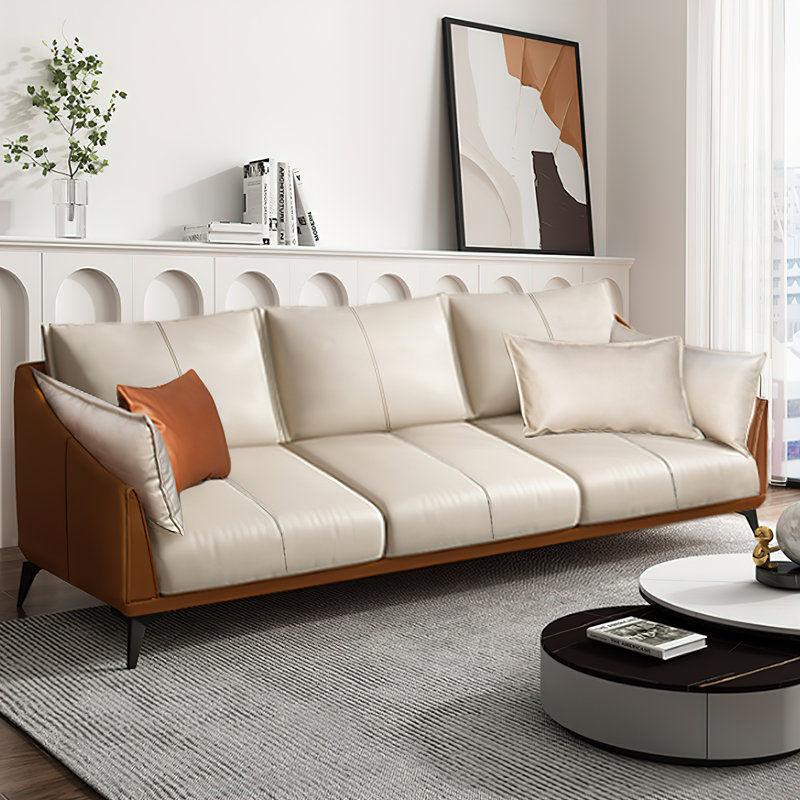 Joshie 83.5 Modern Faux Leather 3 Seater Sofa with Black Legs Corrigan Studio
